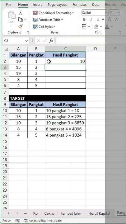 Cara Membuat Pangkat Di Excel Shorts Excel Exceltips Youtube