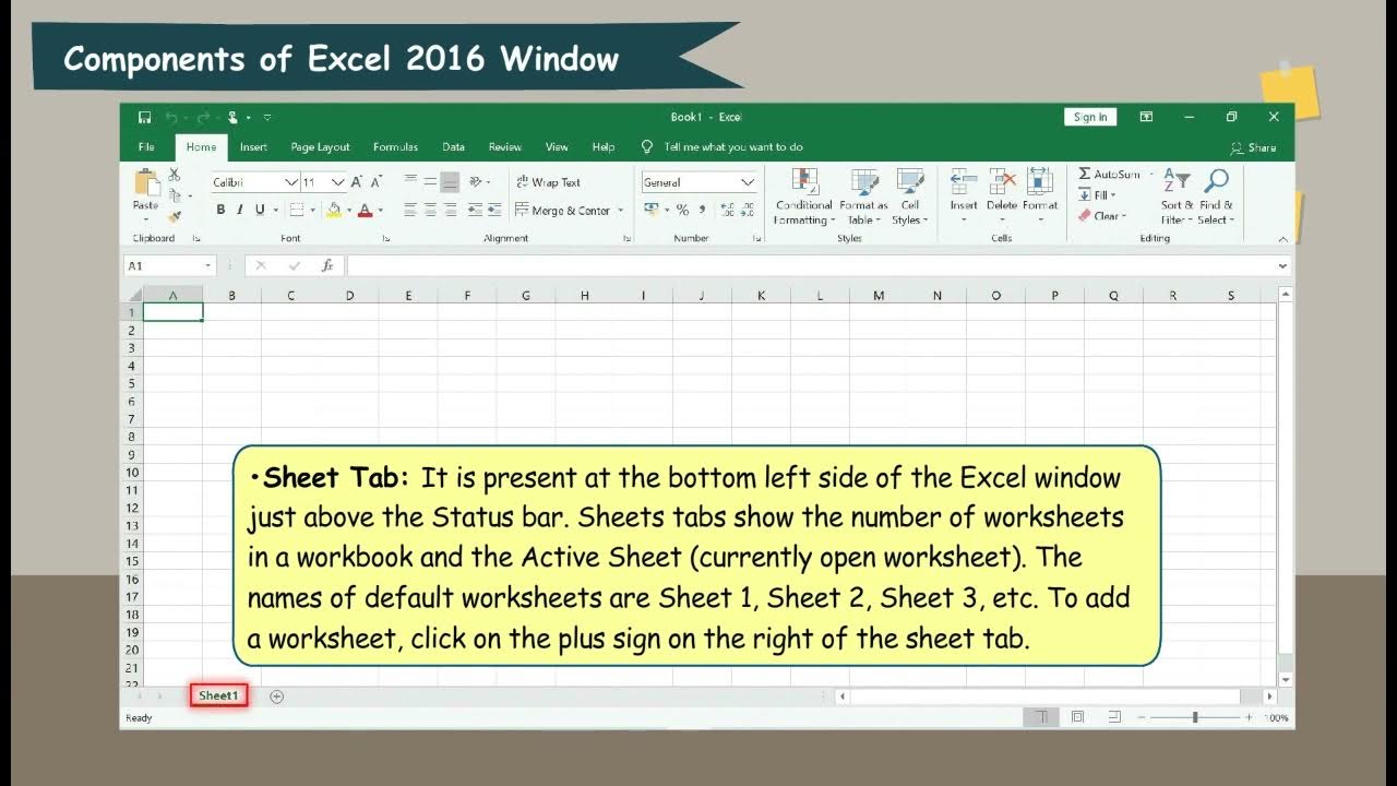 Components of excel 2016 window - YouTube