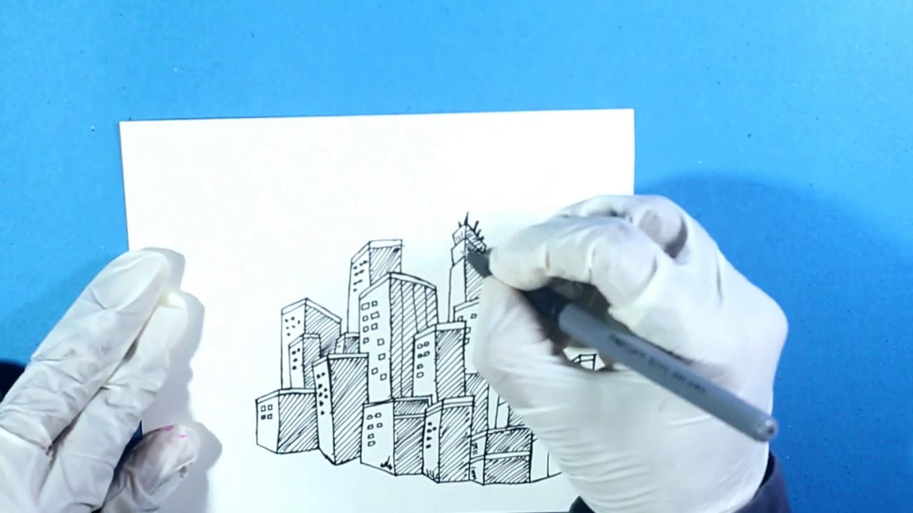 Cityscape Buildings Drawing - YouTube