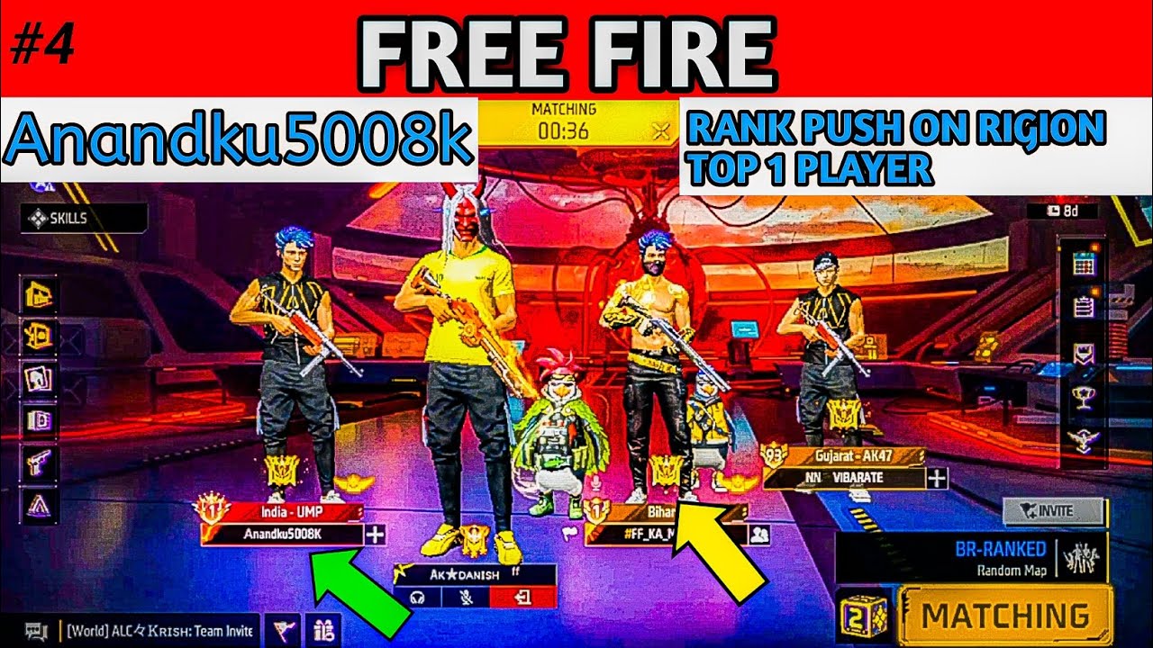 Rank push on region top 1 player anandku5008k free fire 🔥🔥🔥 #4 gaming ...