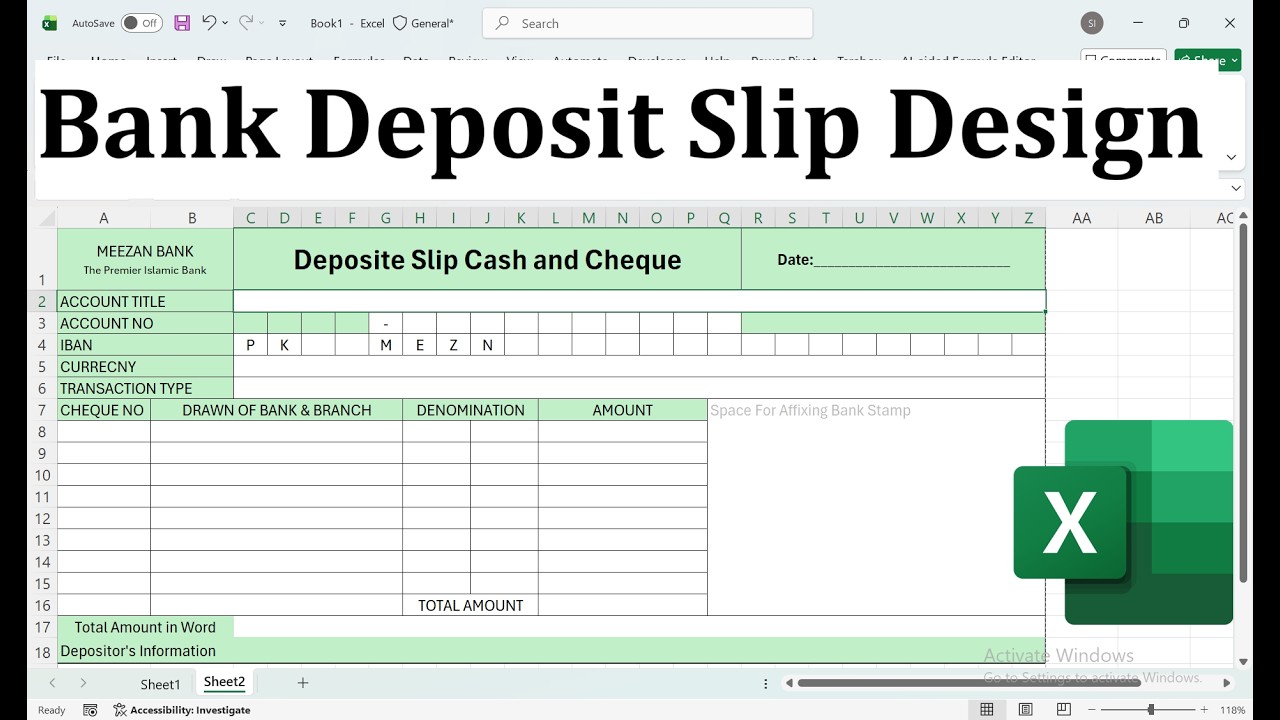 How To Make Bank Deposit Slip In Excel