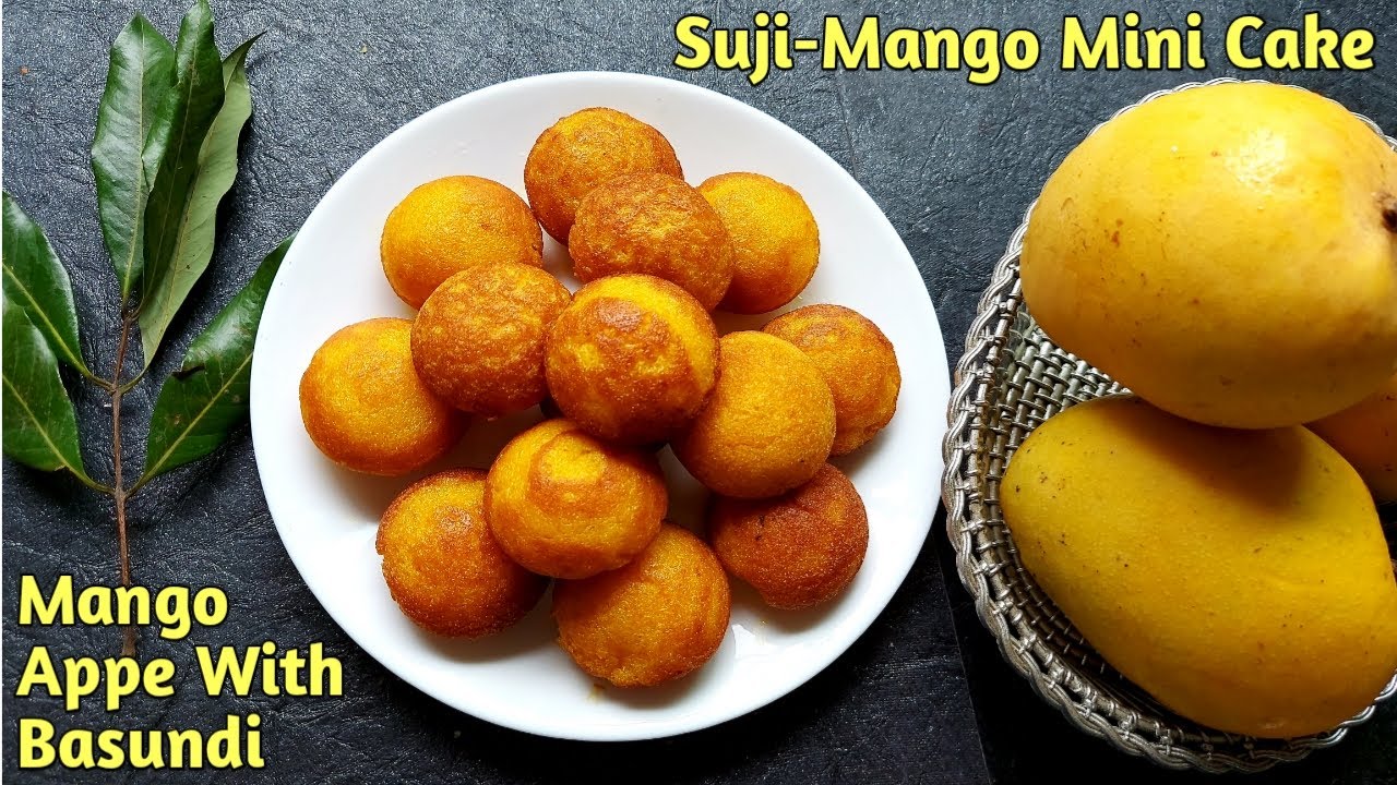 Suji-Mango Mini Cake With Basundi | Rava-Mango Appam Recipe | Mango ...