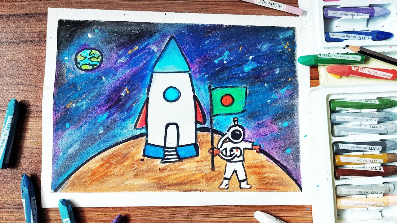 How to draw scenery drawing Mars planet & Galaxy step by step oil ...