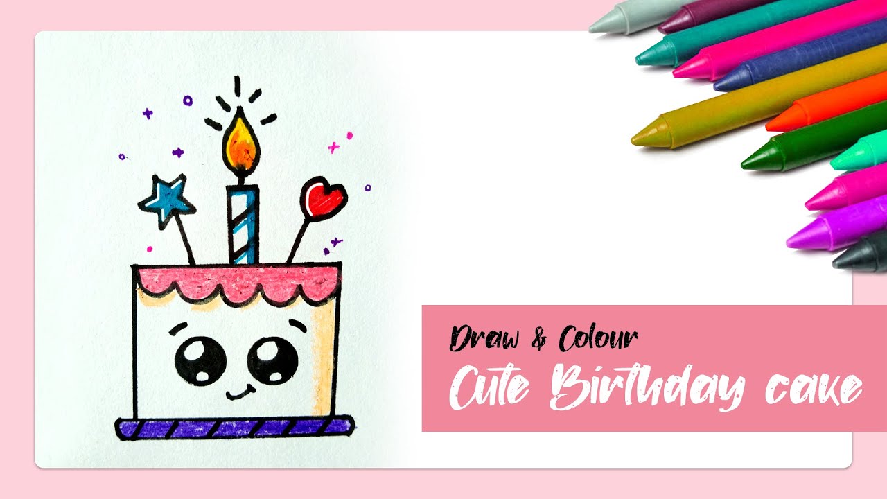 How to draw Cute Birthday Cake - YouTube