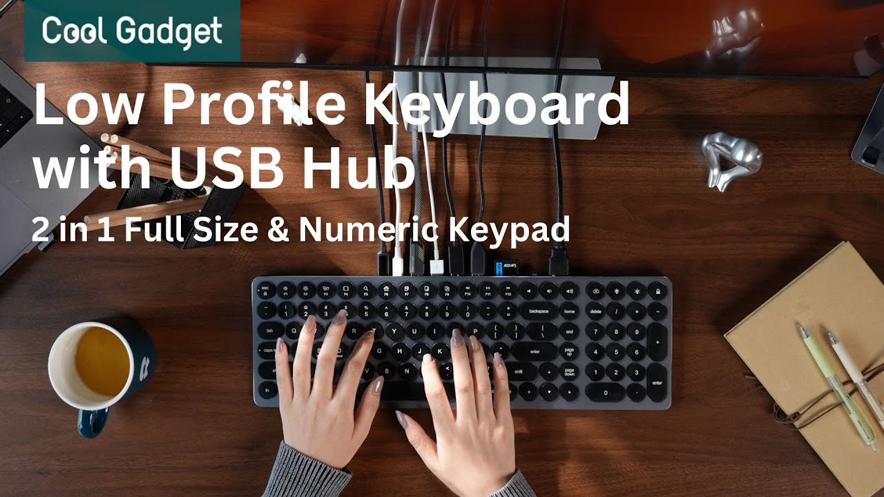 2 in 1 Full Size, Low Profile Keyboard with USB Hub and Numeric Keypad ...