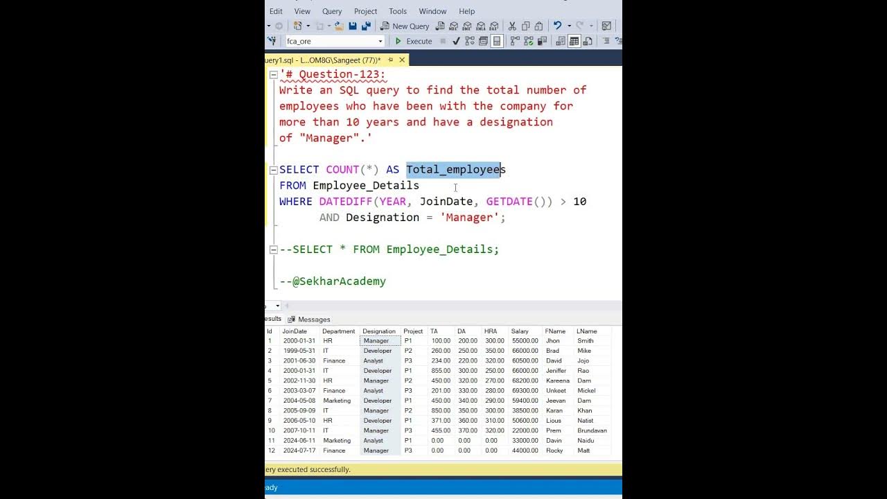 SQL Interview Question 123 || #sql #mysql #sqlqueries #interview #shorts #reels @SekharAcademy1 ...