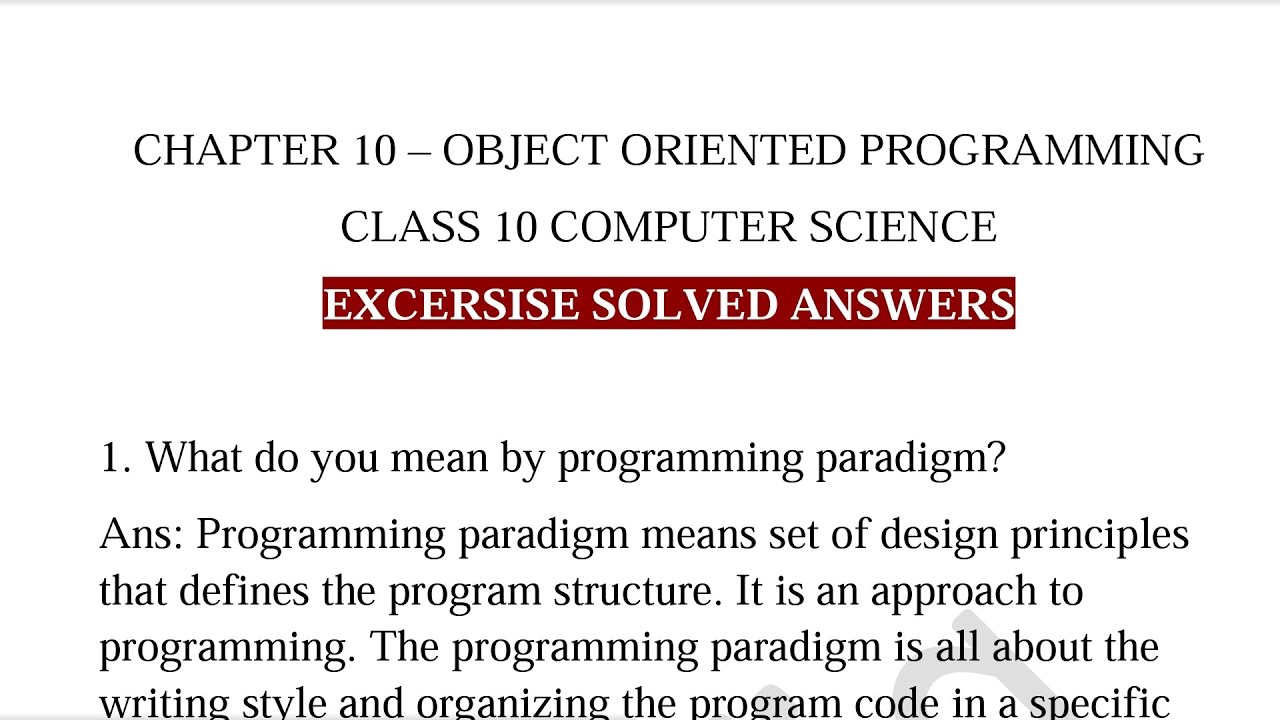 Class 10 Chapter 10 Object Oriented Programming Exercise Answers - YouTube