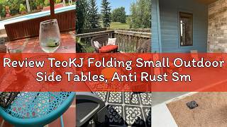 Review TeoKJ Folding Small Outdoor Side Tables, Anti Rust Small Patio Table Round Metal Nightstand w