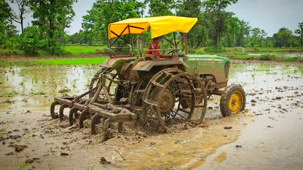 John deere 5310 || #puddling with double cage wheel || #5310 - YouTube