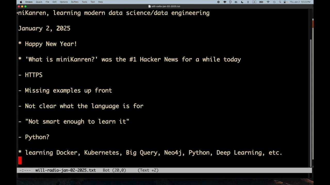 Will Radio Part XIX -- Hacker News, miniKanren.org, Python for miniKanren, learning data science ...