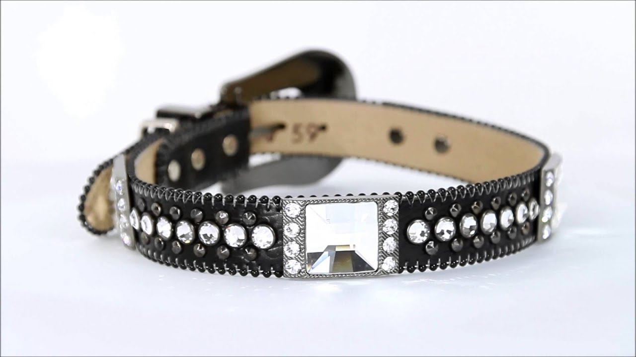 bb Simon Italian Leather Dog Collar Swarovski Crystals 006 - YouTube