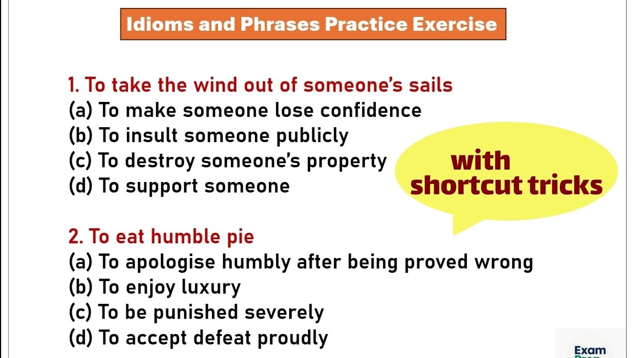 Idioms and phrases practice exercises for all competitive exams| with ...