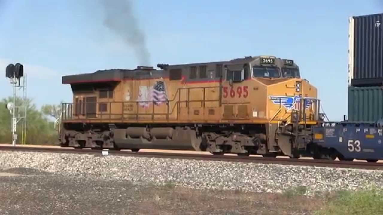 Union Pacific 5695 As Rear DPU Shoving It's Train Into Motion - YouTube