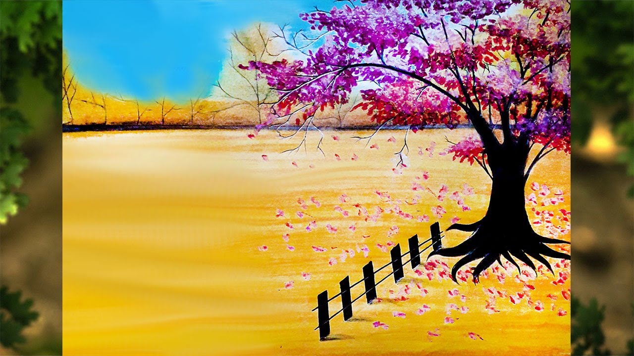 How to draw a nice picture of Jarul tree?//Art by Medha\\Medha drawing ...