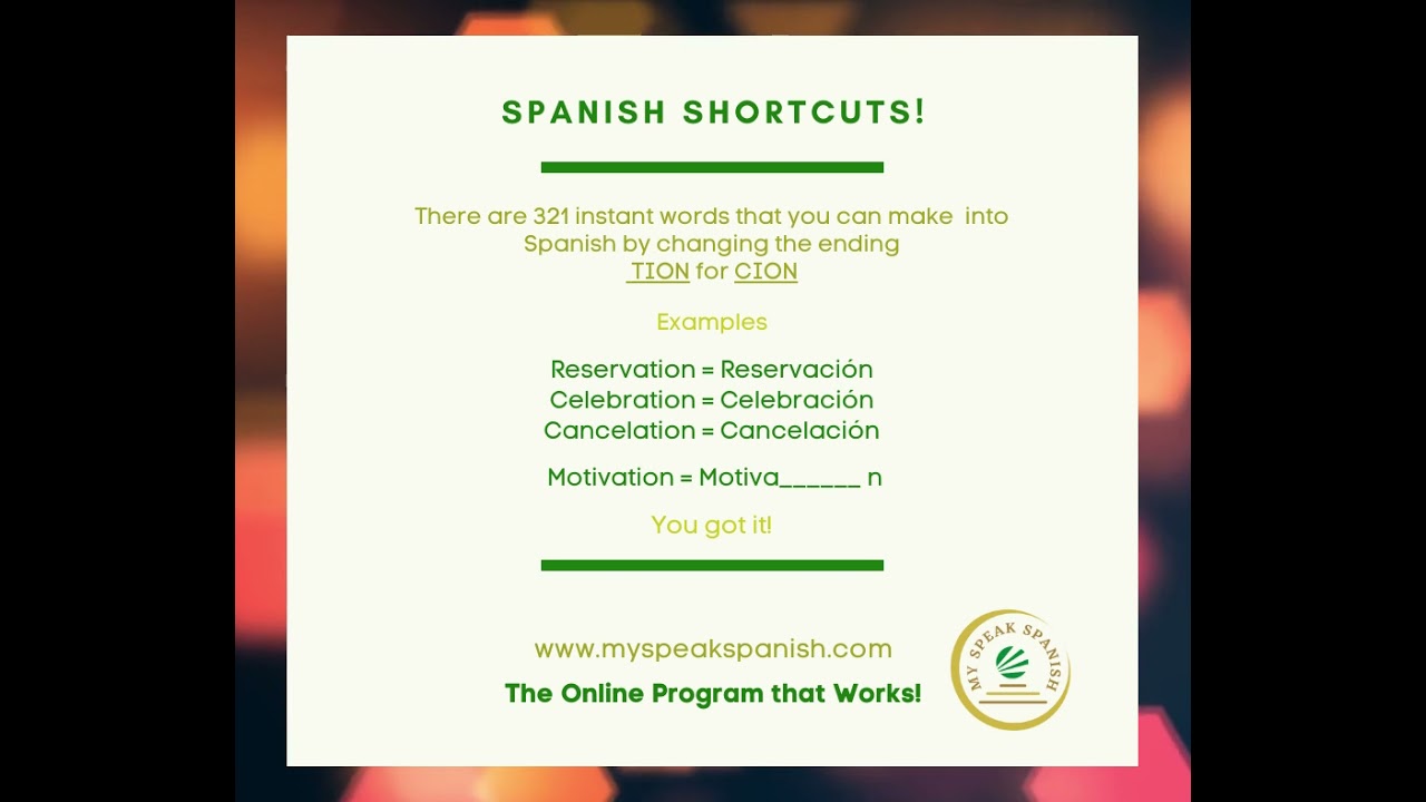 Spanish Shortcuts TION VS CION - YouTube