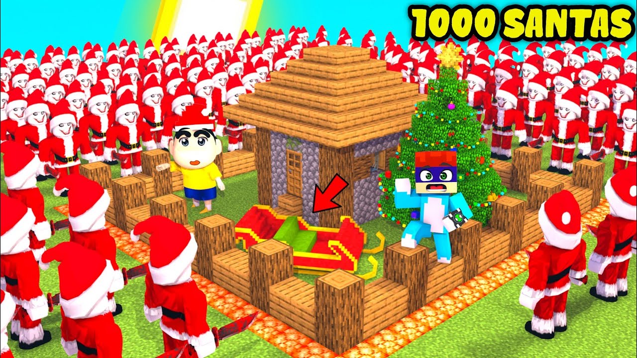 Shinchan And Hon Safe Christmas To 1000 Evil Santa Claus in Minecraft ...