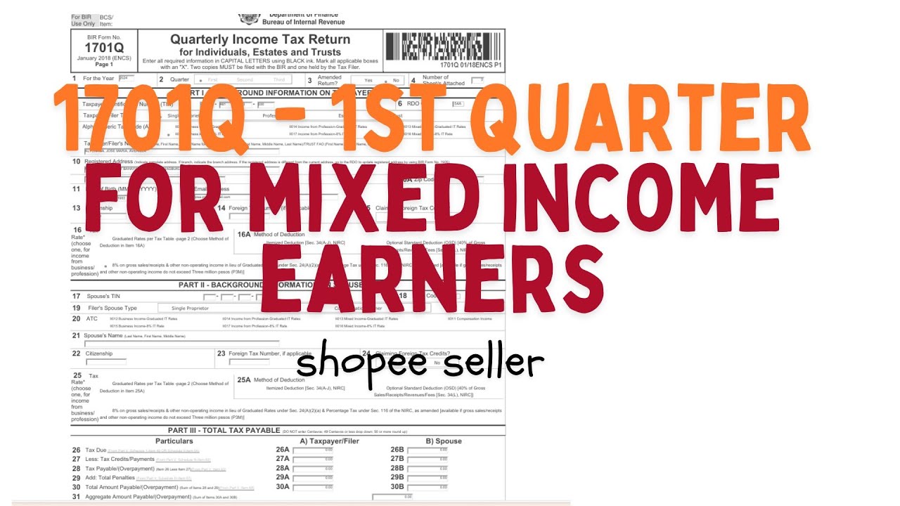 1701Q for mixed income earner (shopee sales) - YouTube
