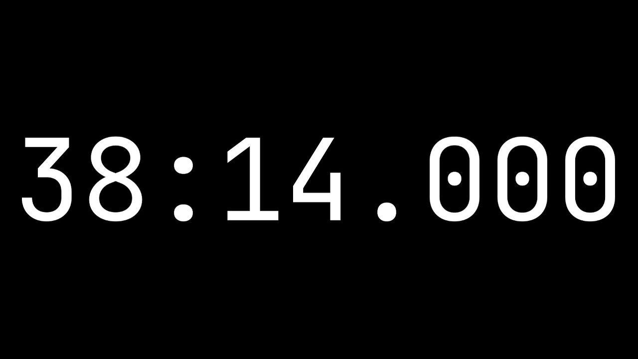 Countdown timer 38 minutes, 14 seconds [38:14.000] - White on black ...
