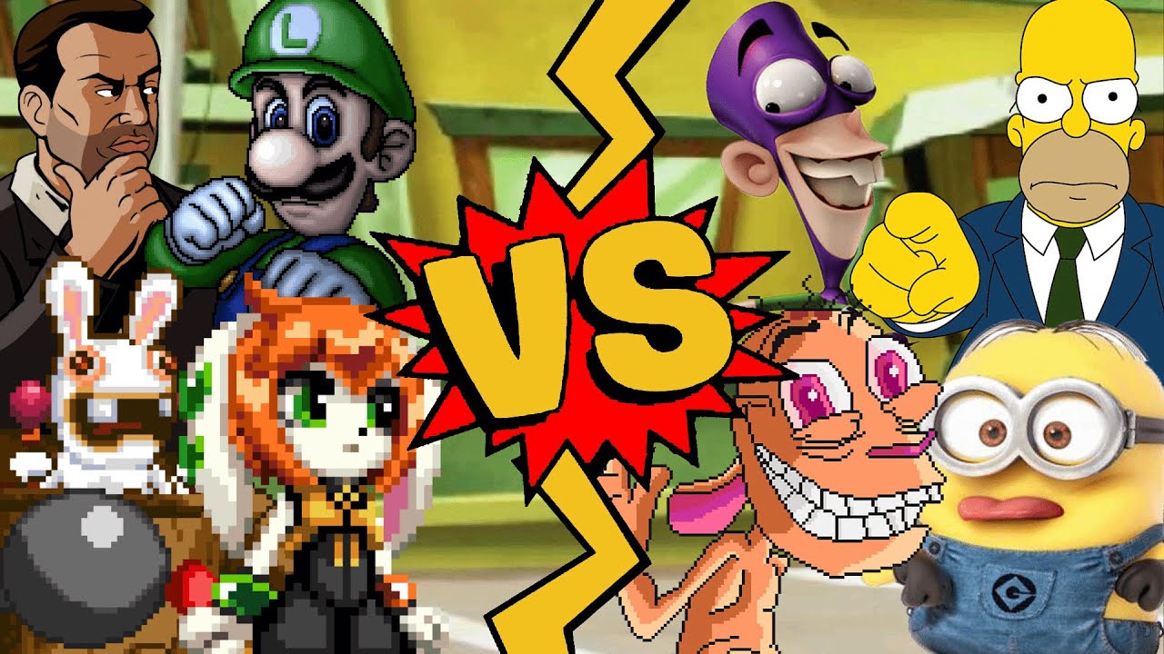 M.U.G.E.N Battles | Moku Rabbid/Milla Basset/Toni/Luigi VS Ren Höek ...