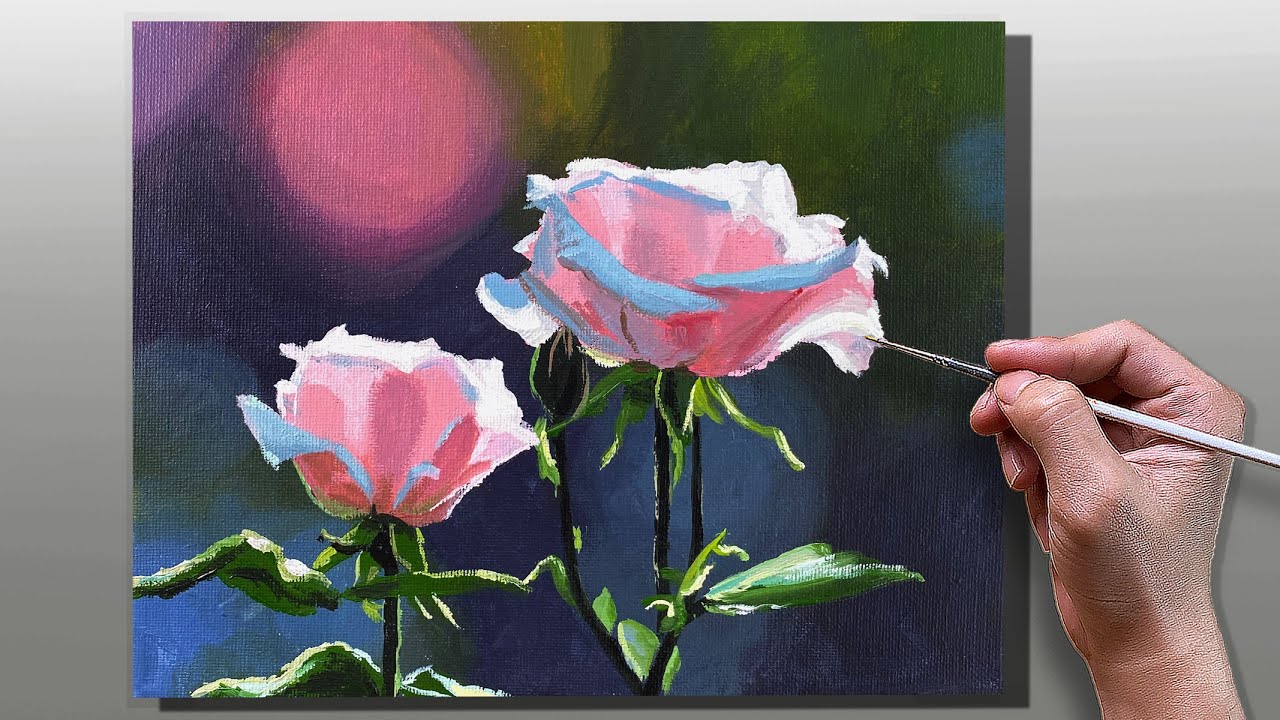 How to Paint Pink Rose / Step-by-Step Acrylic Painting / Correa Art ...