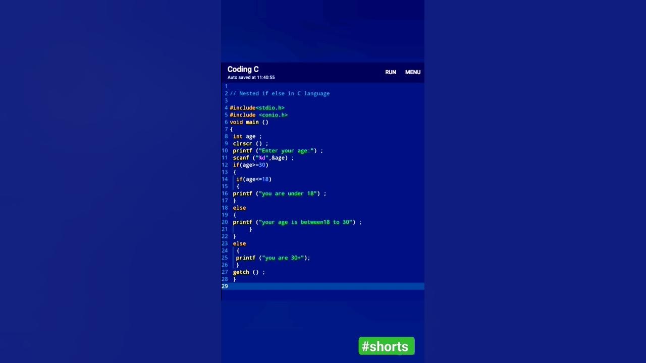 Nested If Else In C Programming Shorts Trending Coding Programminng Clanguage Cpp