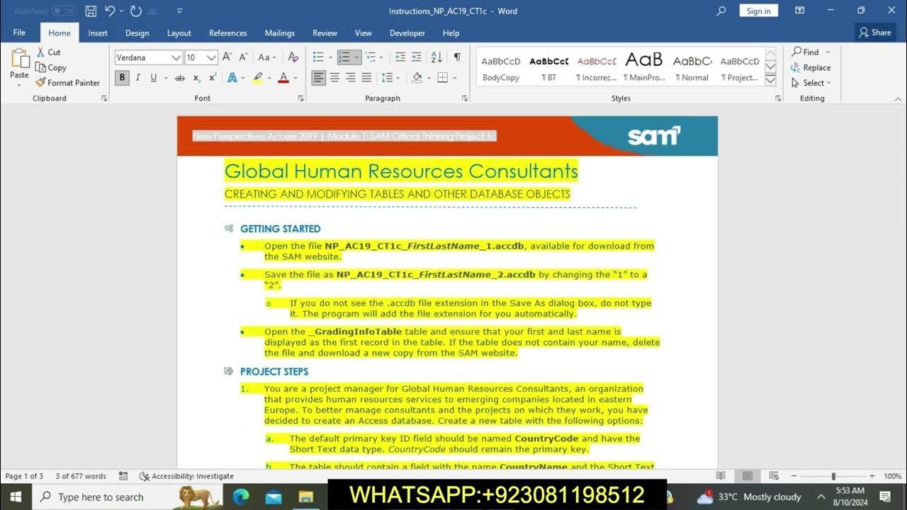 Access Module 1 SAM Critical Thinking Project 1c | SAM Critical ...