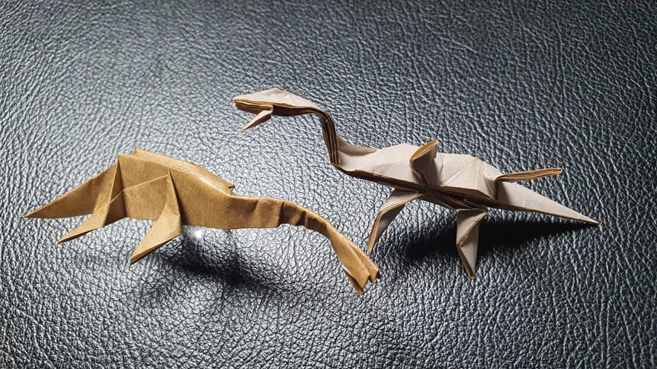 종이 한장으로 엘라스모사우루스 접기 (쉬운버전/어려운버전) Origami Elasmosaurus (easy/hard) - YouTube