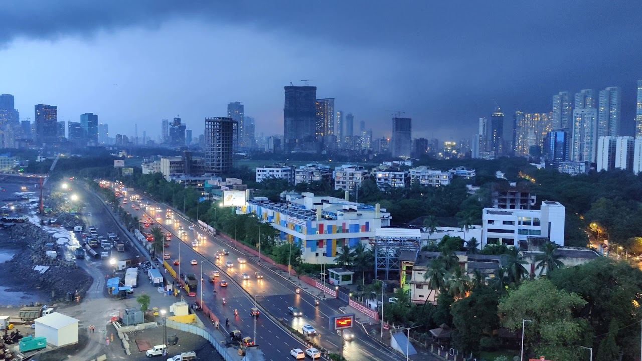 Mumbai Skyline Aerial View - Monsoon Sunset time - YouTube