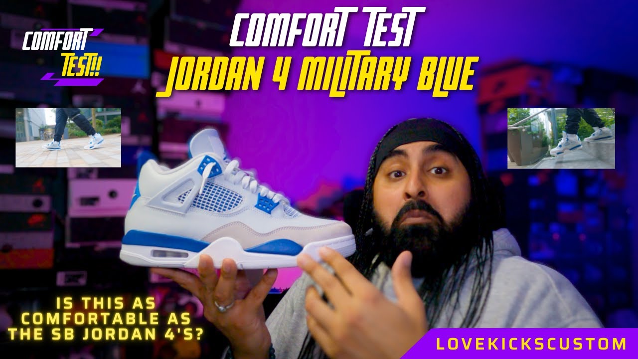MILITARY BLUE JORDAN 4, IS IT AS COMFORTABLE AS THE JORDAN 4 SB - YouTube