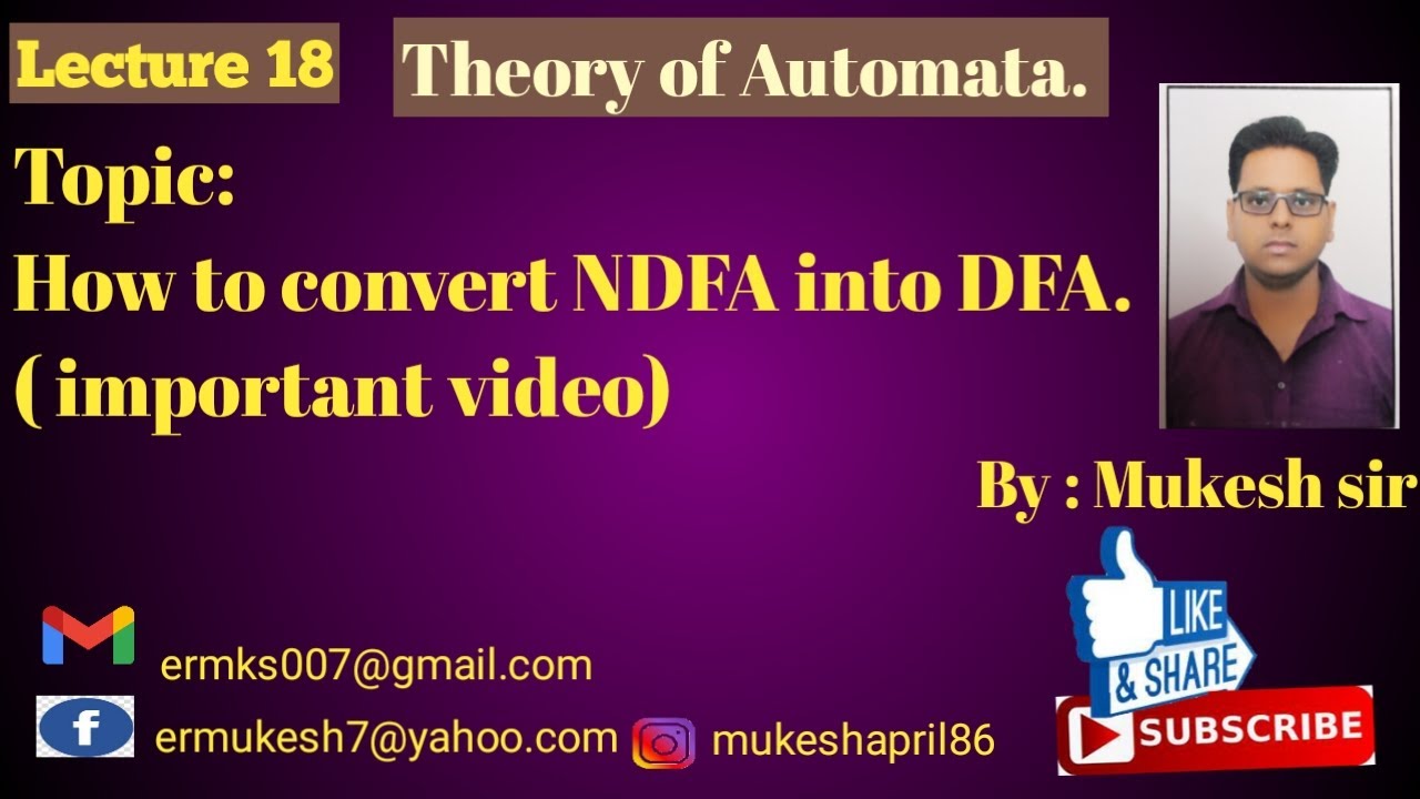 Lecture 18 How to convert NDFA into DFA example important vedio. - YouTube