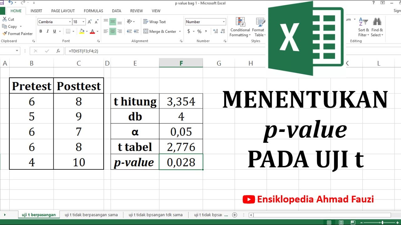 Menentukan P Value Pada Analisis Uji T YouTube