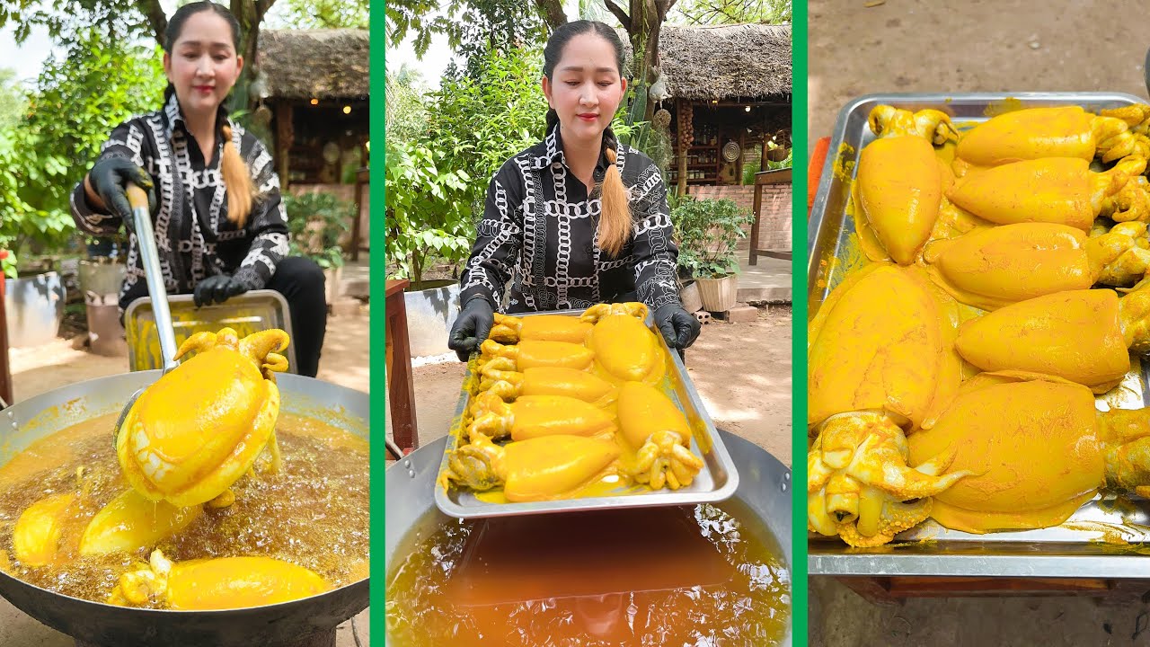 "Yellow Cuttlefish Crunchy Cooking" Mommy Chef make tom yum with ...