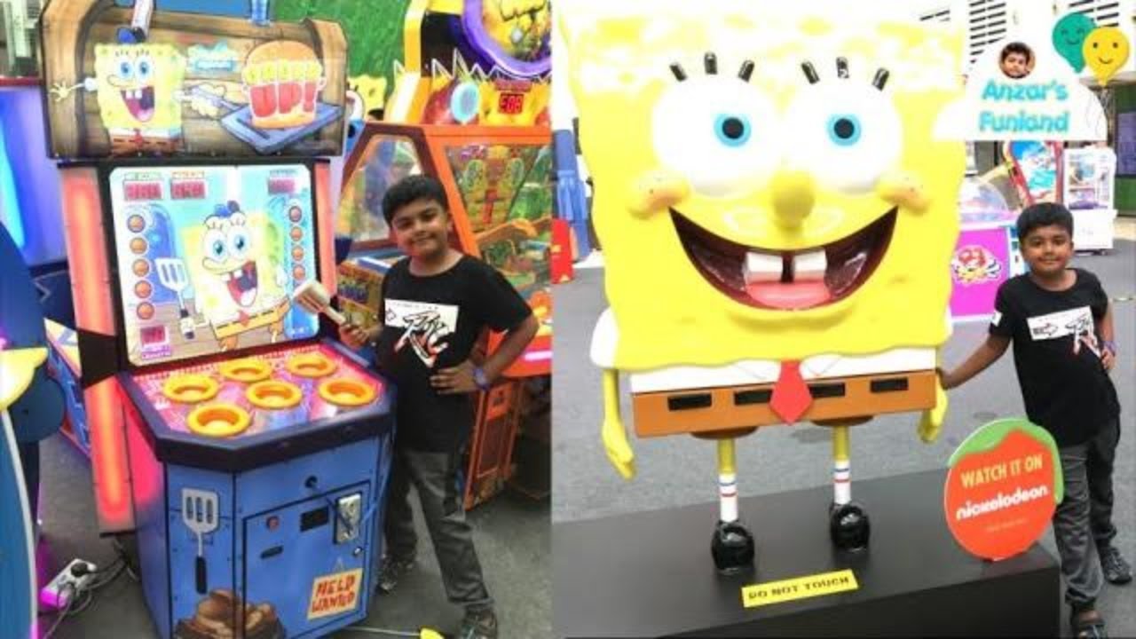 Anzar Plays Spongebob Arcade Games, Claw Machines & Meets Giant ...