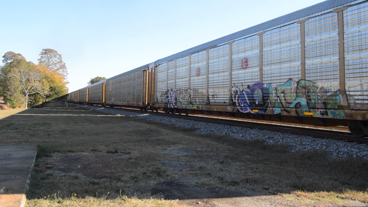 Norfolk Southern NS 29J with classic EMD Power SD40-2 3371 and GP38-3 5808 roaring in Notch 8 ...