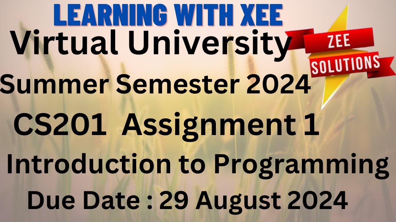 Cs201 Introduction To Programming Assignment 1 Summer Semester 2024 Virtual University Of