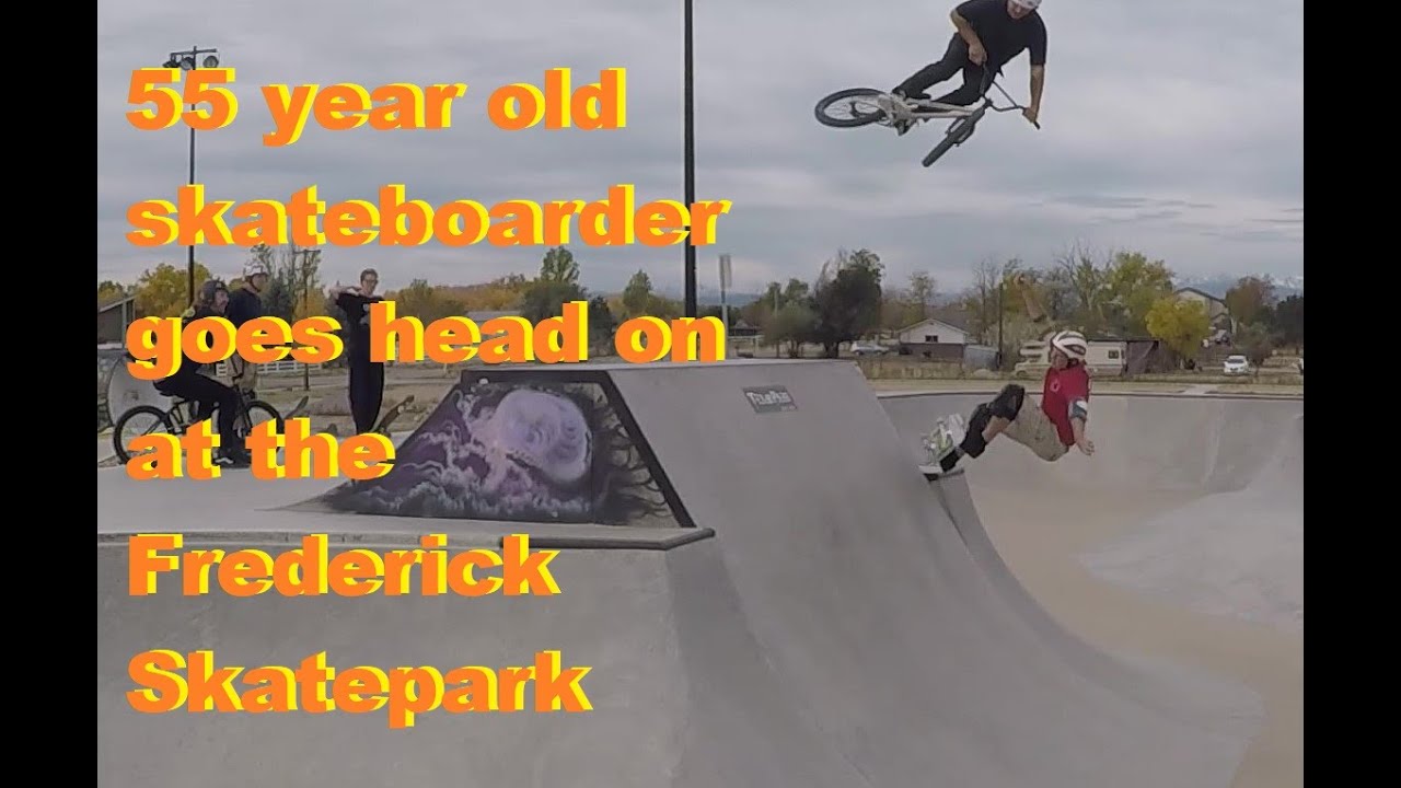55 year old skater goes head on at the Frederick skatepark - YouTube