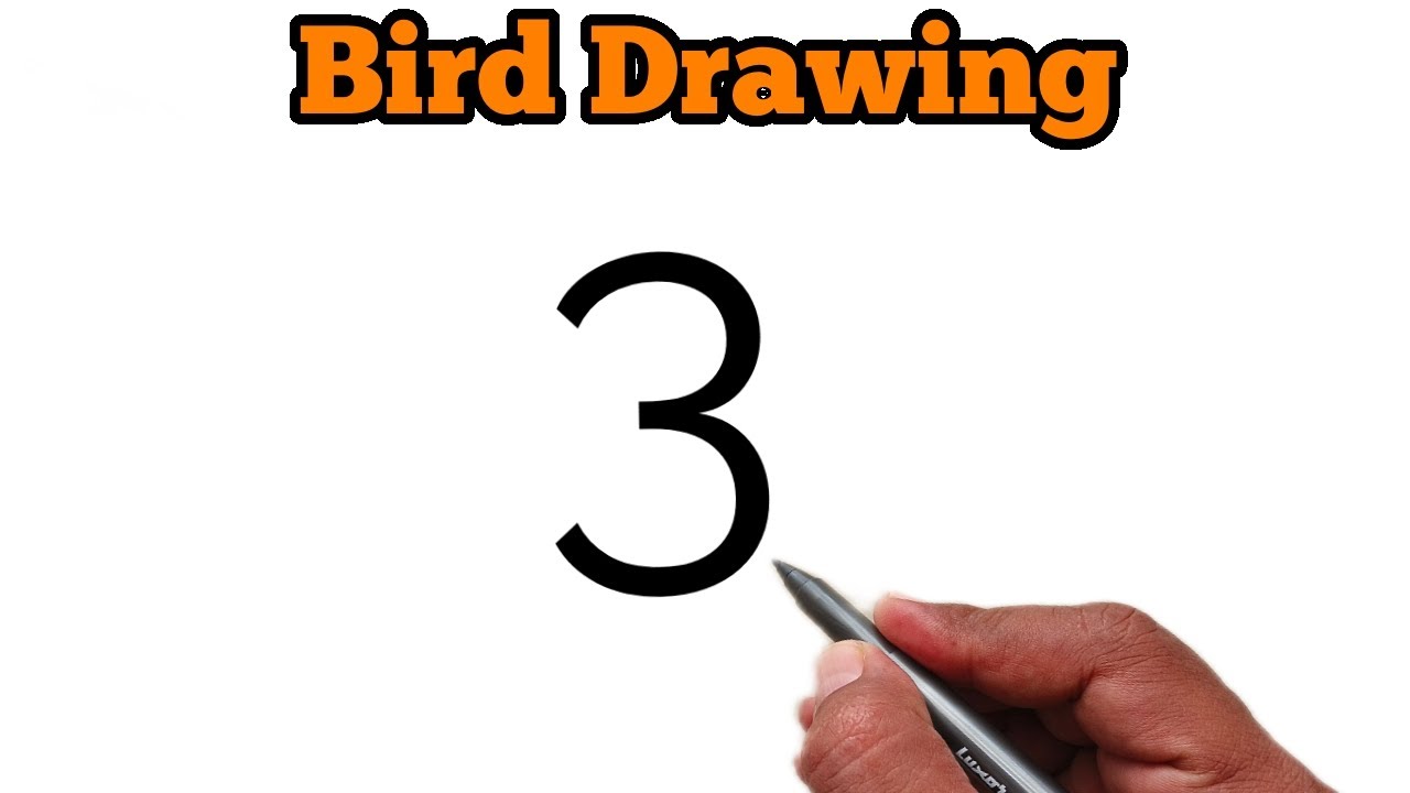 How to draw beautiful bird from number 3 | पक्षी का चित्र | Number ...
