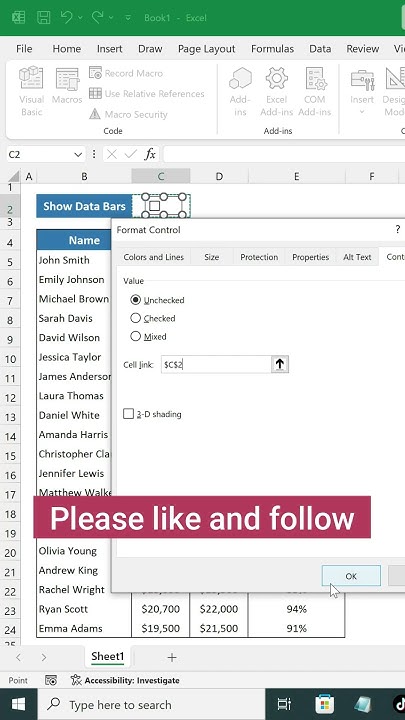 Use checkboxes to show data bars in excel #excel #exceltips #spreadsheet #exceltutorial - YouTube