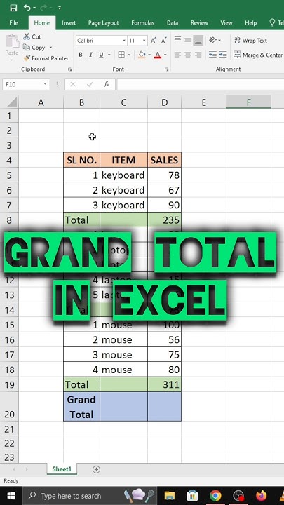 Grand Total in ms excel #exceltech #excel #exceltips #shorts #youtubeshorts - YouTube