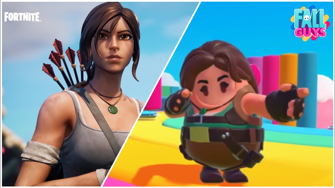 LARA CROFT FALL GUYS VS FORTNITE COMPARISON! - YouTube