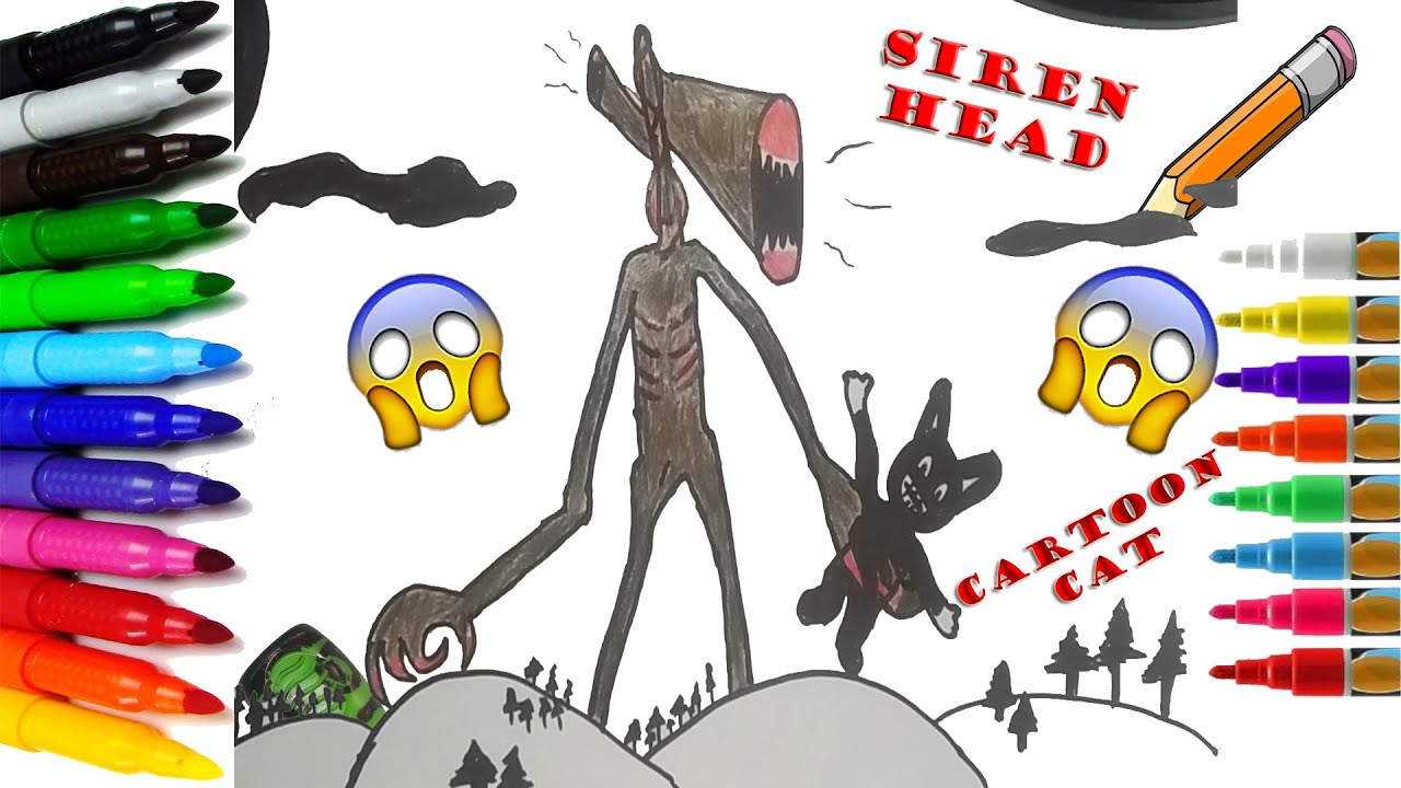 SIREN HEAD AND CARTOON CAT HOW TO DRAW AND COLOR EASY! - YouTube