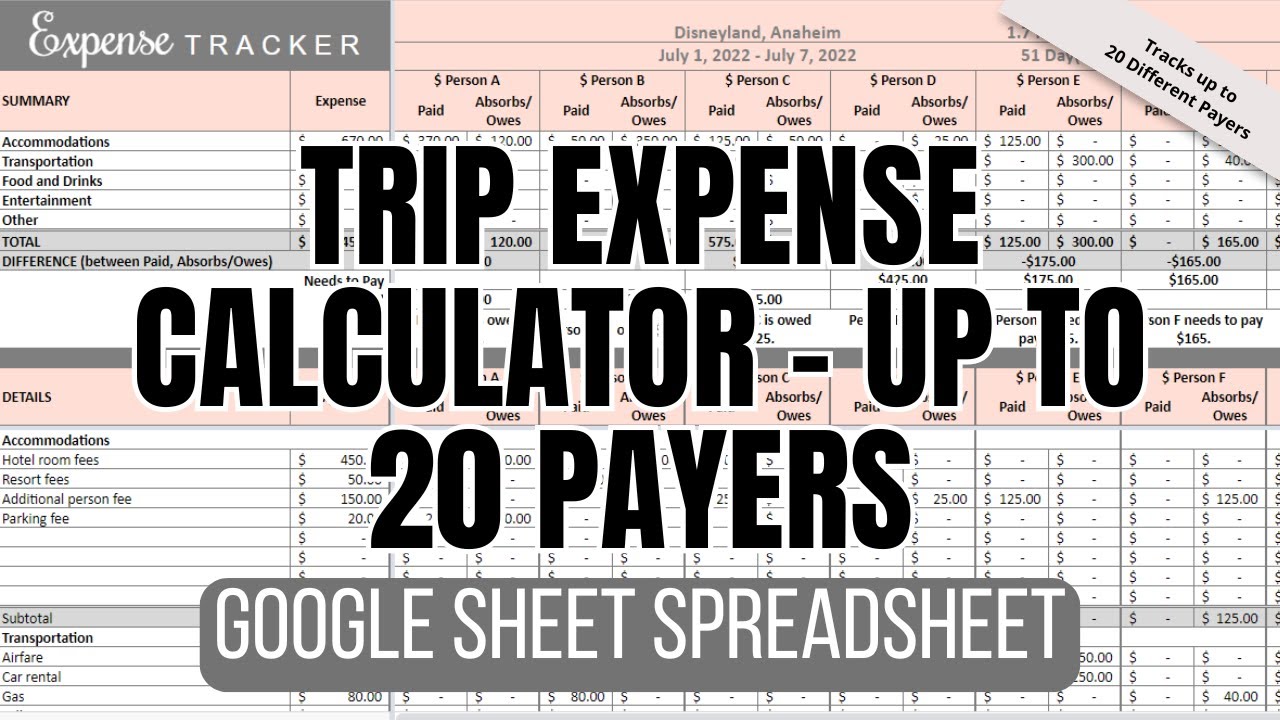 Trip Expense Calculator Google Sheets Up To 20 Payers YouTube Trip Expense Calculator Google Sheets Up To 20 Payers YouTube