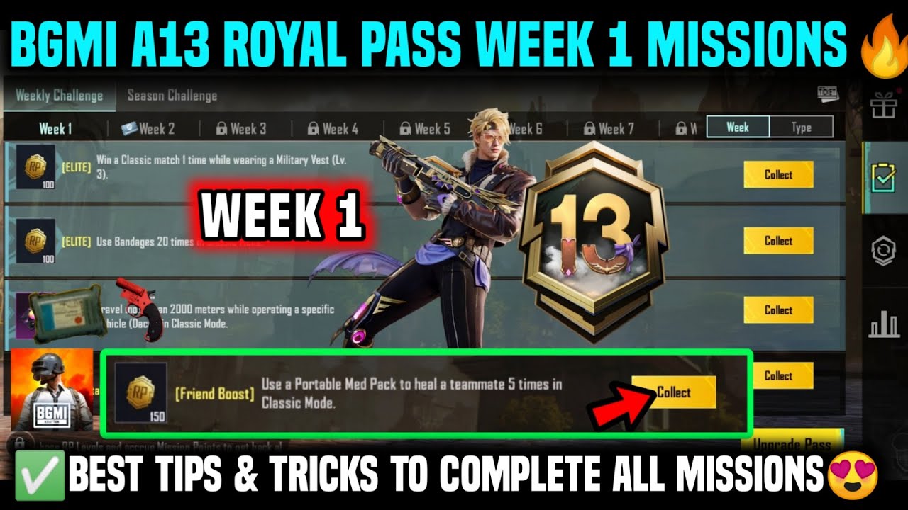 A13 WEEK 1 MISSION | BGMI WEEK 1 MISSIONS EXPLAINED | A13 ROYAL PASS WEEK 1 MISSION | C8S23 WEEK ...