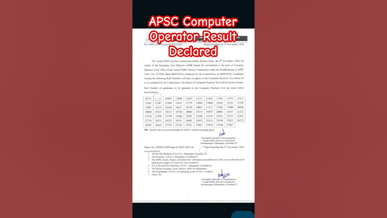 APSC Computer Operator Result Declare | APSC Result | #computeroperator #apscjobs #result # ...