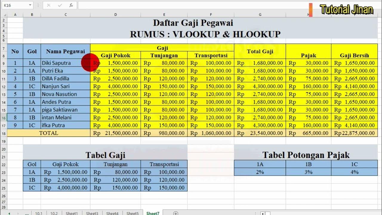 Cara Penggunaan Rumus Vlookup dan Hlookup Ms Excel Gaji Pegawai_Tutorial Jinan - YouTube