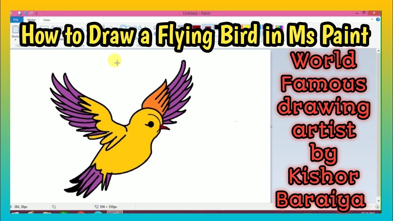 How to Draw a Flying Bird in Ms Paint | World Famous drawing artist by ...