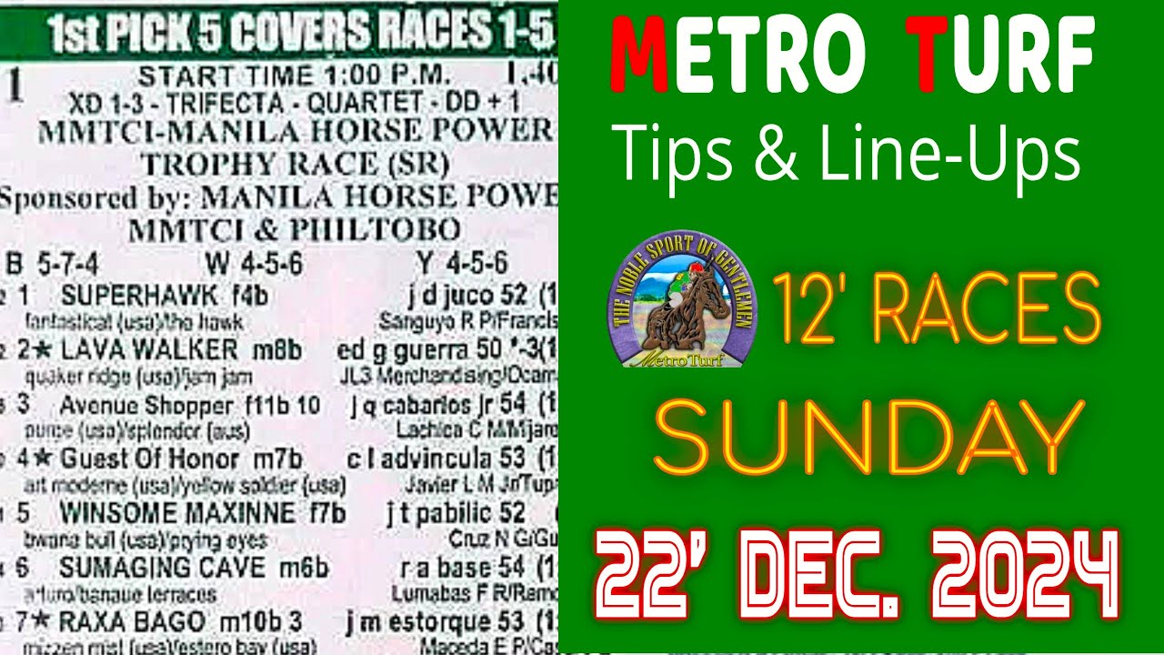 MMTCI LIVE RACING TIPS FOR SUNDAY | DEC. 22, 2024 | 1:00 PM START | 12 ...