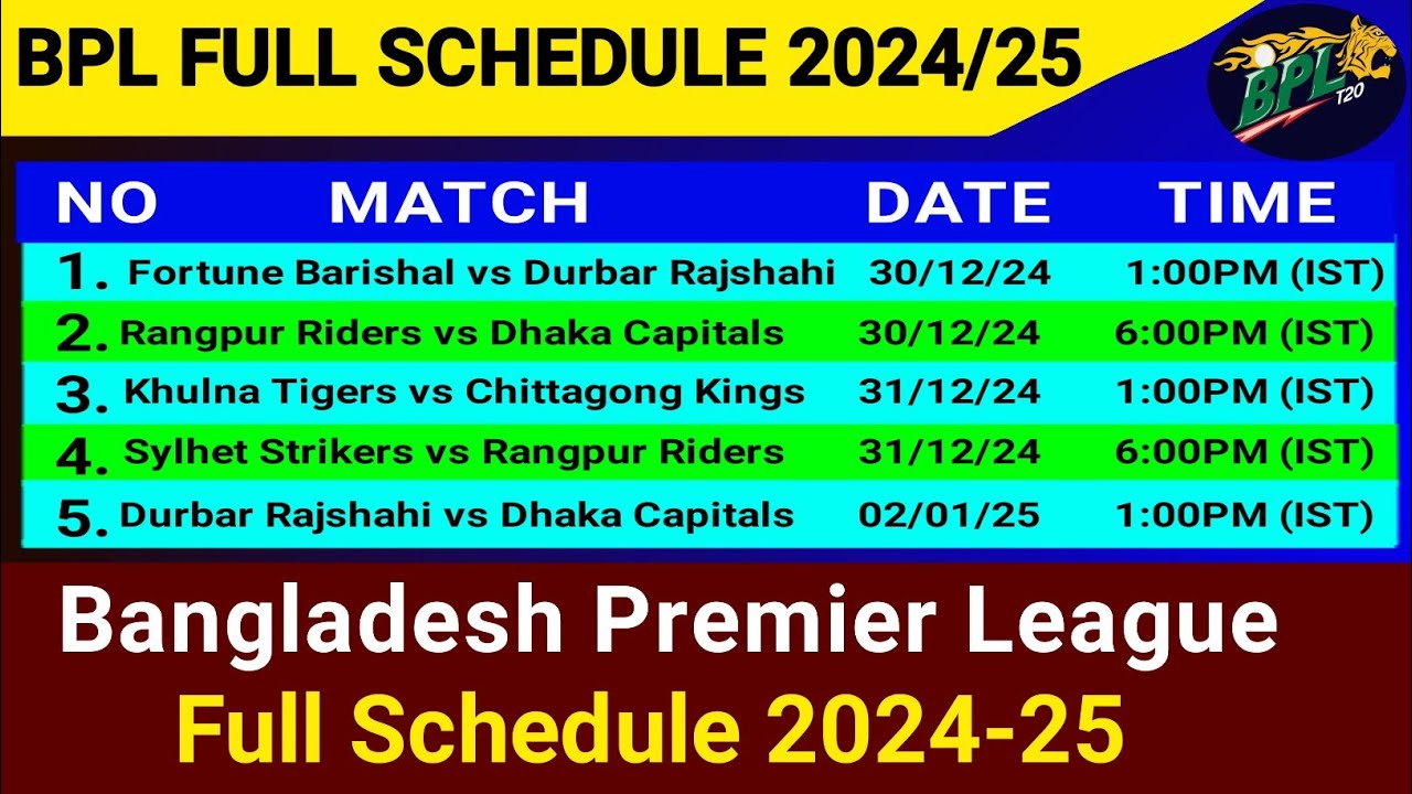 BPL Full Schedule 2025 | Bangladesh Premier League 2025 | All Teams ...