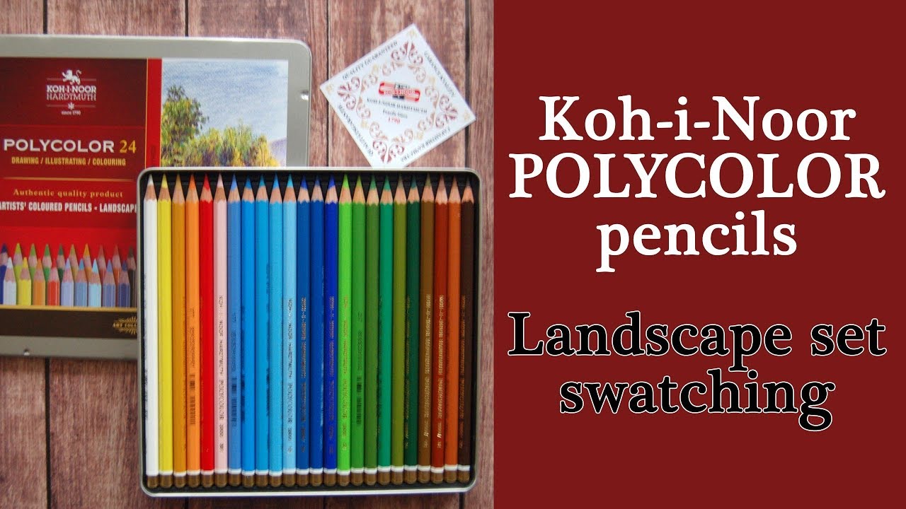 Koh-i-Noor POLYCOLOR pencils. Landscape set of 24. Unboxing, swatching ...