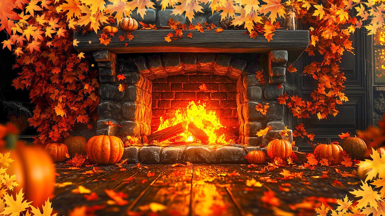 Autumn Fireplace Corner | Calming Fall Ambience | Halloween Atmosphere ...